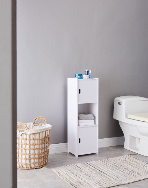 Cofey Wood Bathroom Floor Storage Cabinet, White, 10" W x 9" D x 31" H ...
