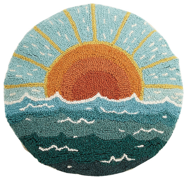 Circular Sun Seascape Hook Pillow - Beach Style - Decorative Pillows ...