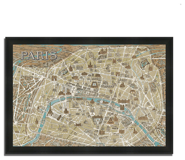 "Monuments Of Paris Map" By Wild Apple Portfolio, Framed Painting Print ...