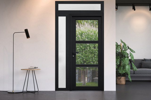 Exterior Prehung Door Clear Glass See-through Manux 8555 Matte Black ...