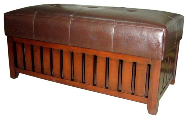 Brown Leather Storage Bench - Transitional - Accent And Storage Benches ...