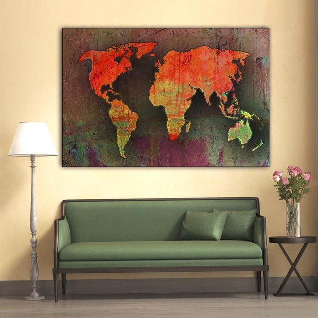 Abstract Color World Map Pop Art Canvas Print Wall Art, 24x16 ...