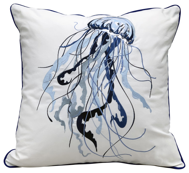 Blue Jellyfish Indoor/Outdoor Pillow - Beach Style - Outdoor Cushions ...