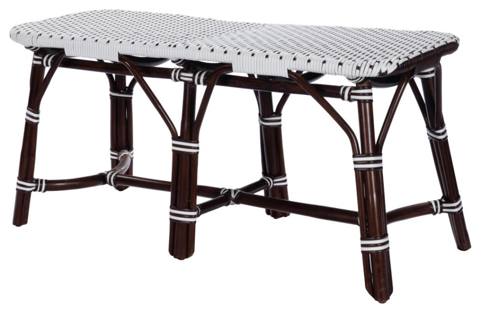 Dark Brown and White Rattan Bench - Tropical - Outdoor Benches - by ...