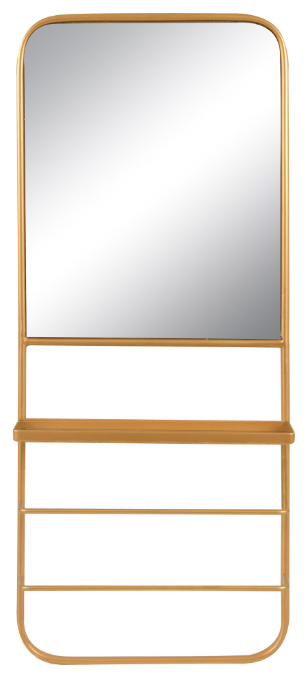 Metal Wall Mirror With Shelf, Gold Finish - Contemporary - Wall Mirrors ...