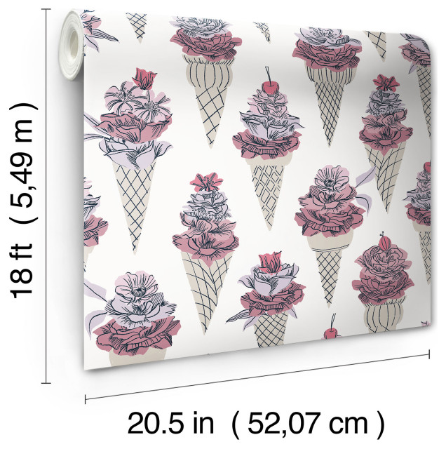 Pink Floral Ice Cream Peel and Stick Wallpaper, Swatch - Contemporary ...