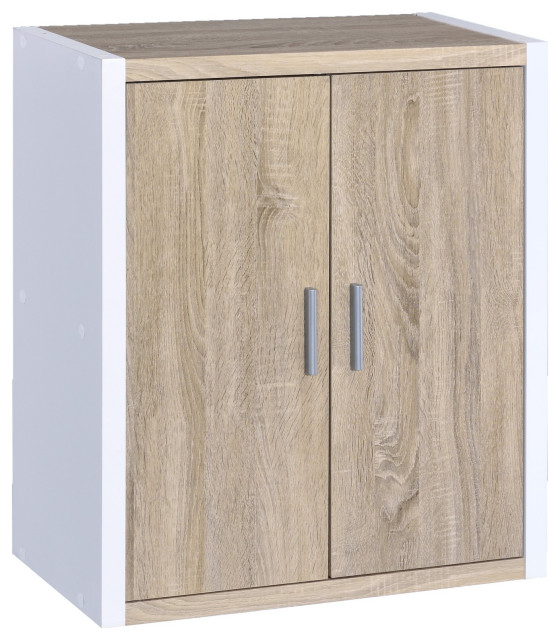 Versatile White and Nautral Cubby Storage Cabinet - Transitional ...