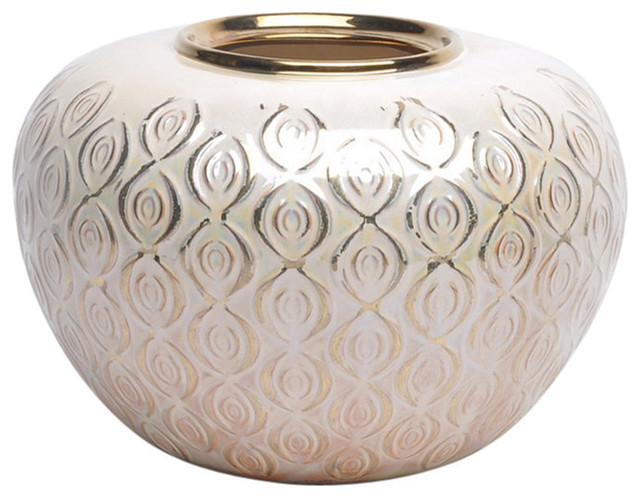 Striking Ceramic Round flower Vase, Beige And Gold - Contemporary ...