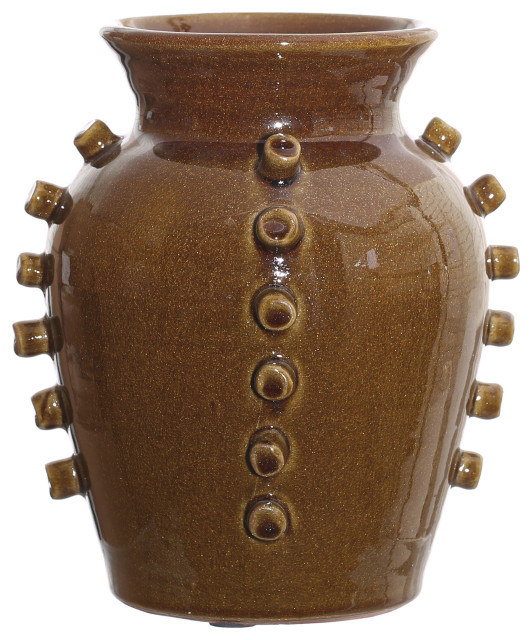 12 Inches Terra-cotta Vase With Hobnails, Brown - Contemporary - Vases ...