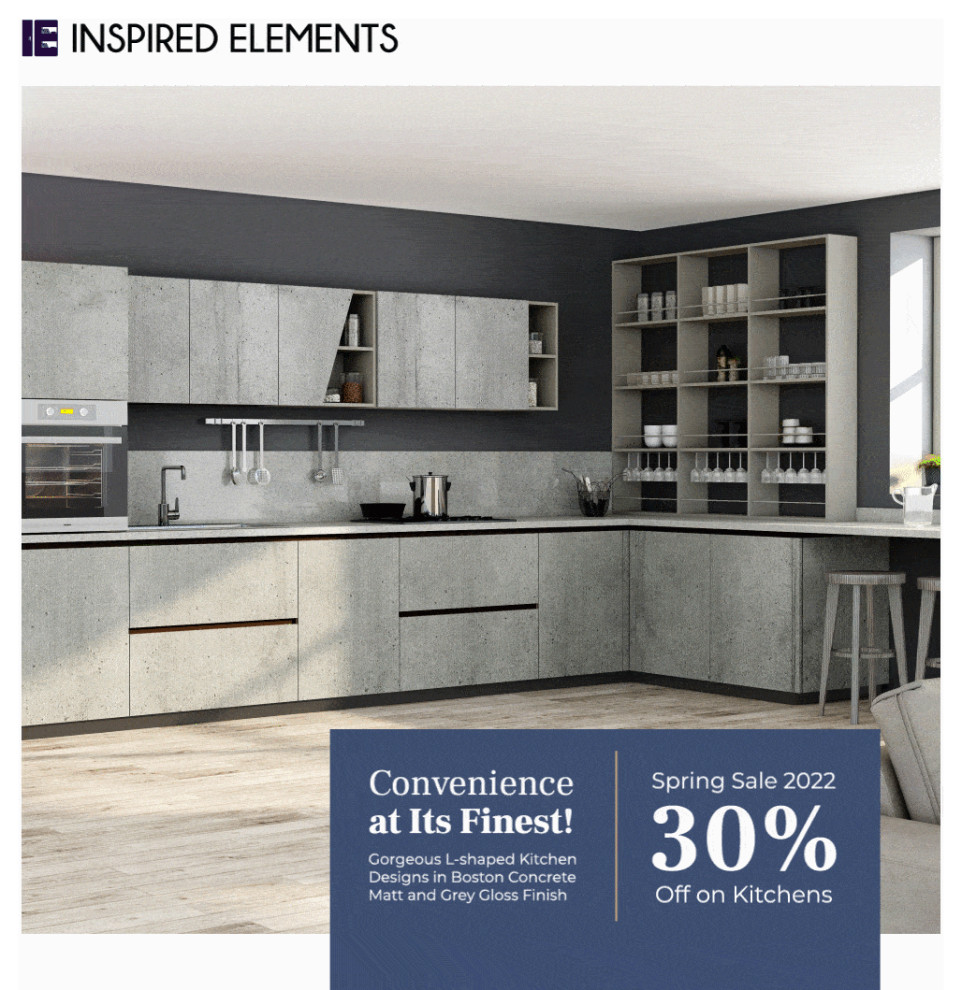 Gorgeous L-shaped Kitchen Designs in Boston Concrete Matt by Inspired ...