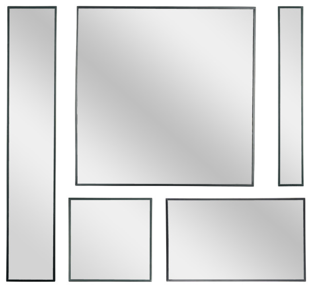 Black Metal Framed 5 Piece Accent Mirror Variety Set - Transitional ...