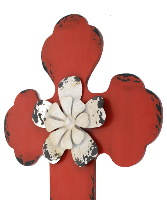 Rustic Wooden Cross Wall Decor, Red - Farmhouse - Wall Accents - by ...