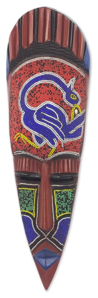 Novica Maame Sankofa African Beaded Wood Mask - Tropical - Wall ...