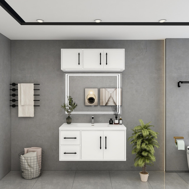 Victoria 42" Solid Wood Bath Vanity, Overhead Cabinet - Modern ...