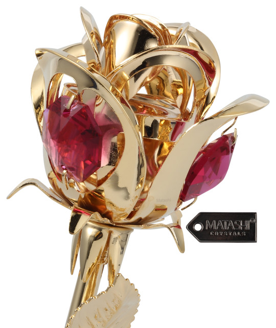 Matashi 24K Gold Plated Double Rose Crystal Studded Loving Flower ...