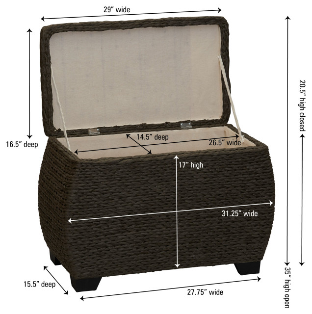 Large Curved Woven Storage Chest, Liner, Paper Rope - Beach Style ...