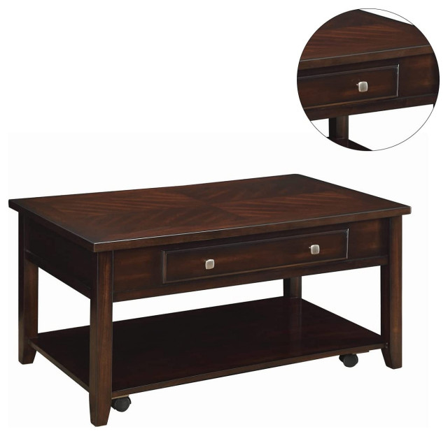 Classic Coffee Table, Lower Shelf & Storage Drawer With Rectangular Top ...