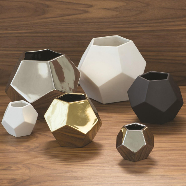 Luxe Matte Black Faceted Geometric Vase Ceramic Sphere 7" Honeycomb ...