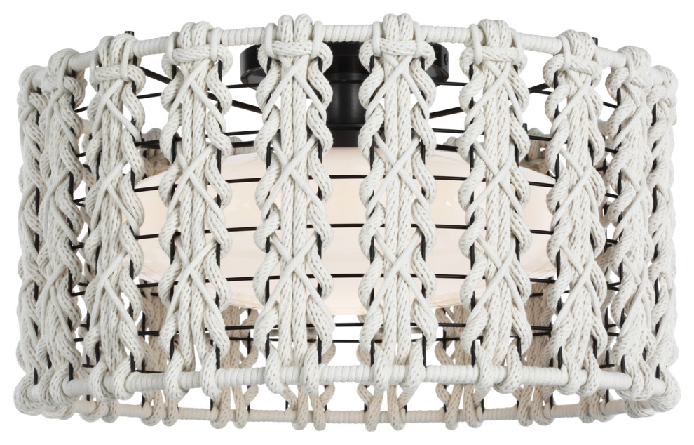 Catania 17" Flush Mount in Antique-Burnished Brass with Cream Braided ...