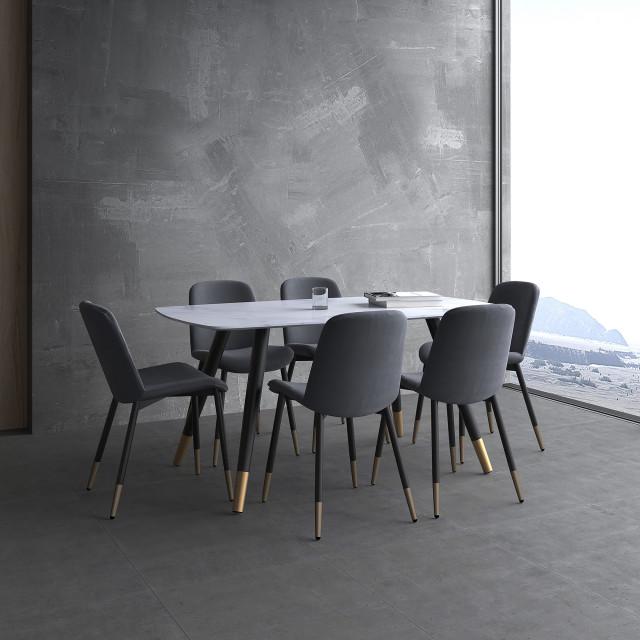 Contemporary MDF and Metal Rectangular Dining Table, White and Black ...