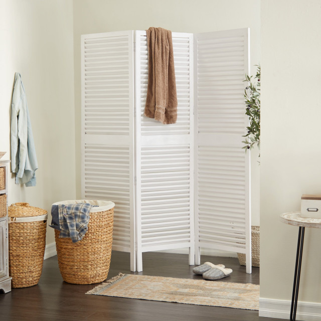 Traditional 3 Panels Room Divider, Mango Wood Frame With Louvered ...