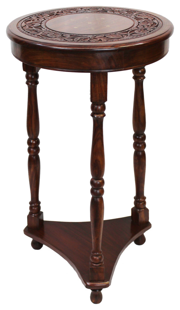 Natural Geo Decorative Wooden Carved Accent Table, 16 x 16 x 27 ...