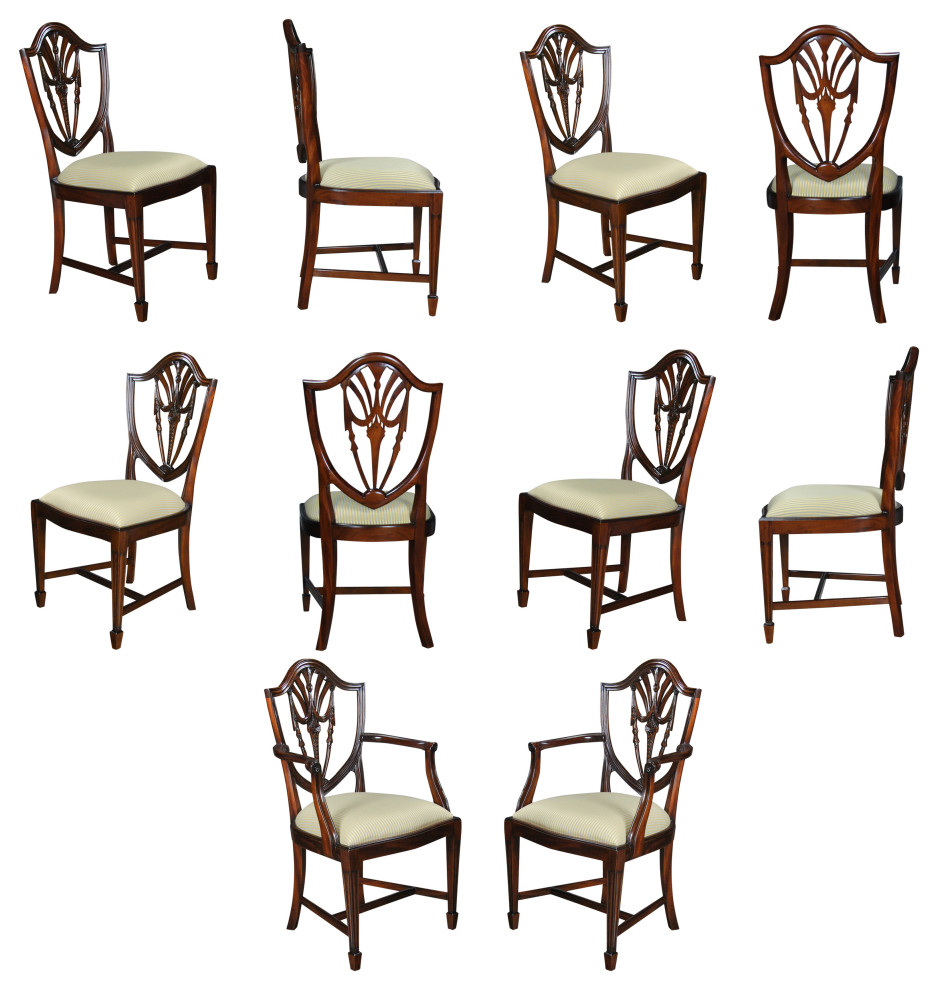 10-Piece Solid Mahogany Shield Back Chair Set - Traditional - Dining ...