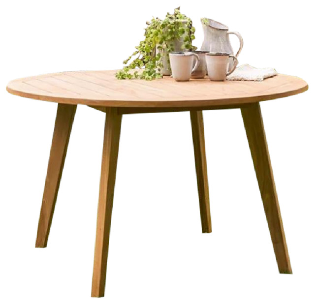 Round Slatted Teak Garden Table | Tikamoon Mila - Midcentury - Outdoor ...