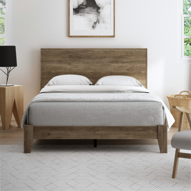Payne Knotty Oak Wood Frame Full Platform Bed with Headboard - Rustic ...