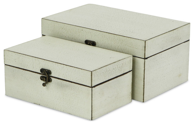 Calista Set of 2 Distressed Boxes - Off White - Farmhouse - Decorative ...