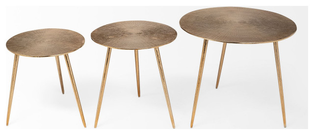 Reva III (Small) Gold Cast Aluminum 3-Legged Round Accent Table ...