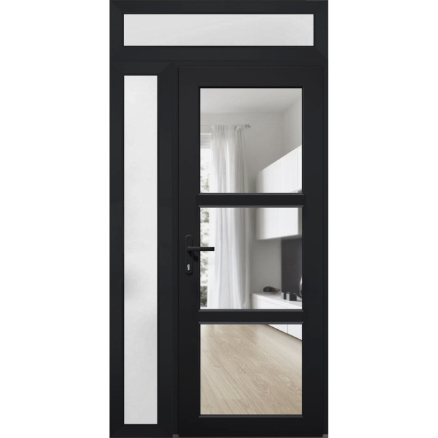Exterior Prehung Door Clear Glass See-through Manux 8555 Matte Black ...