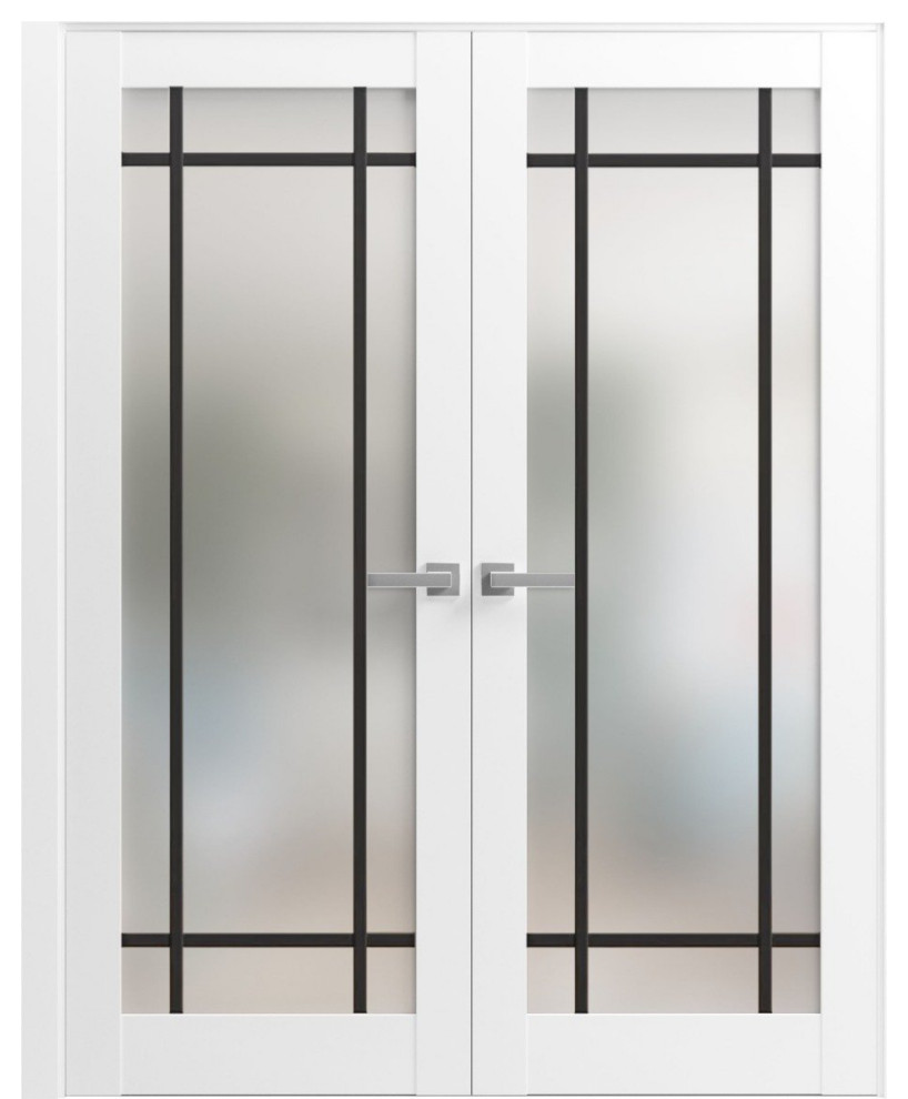 Solid French Double Doors | Planum 2112 White Silk, 60" x 80" ( 2 ...