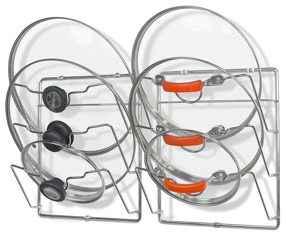 Set of 2, Cabinet Door / Wall Mount Pot Lid Organizer Rack ...