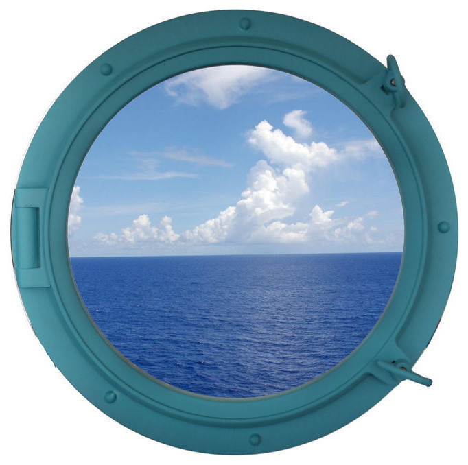 Decorative Ship Porthole Window, Light Blue, 24" - Beach Style ...