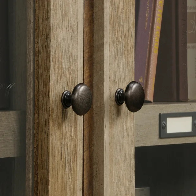 Rustic Craftsman Oak Storage Cabinet with Glass Doors, Shelves, and ID ...