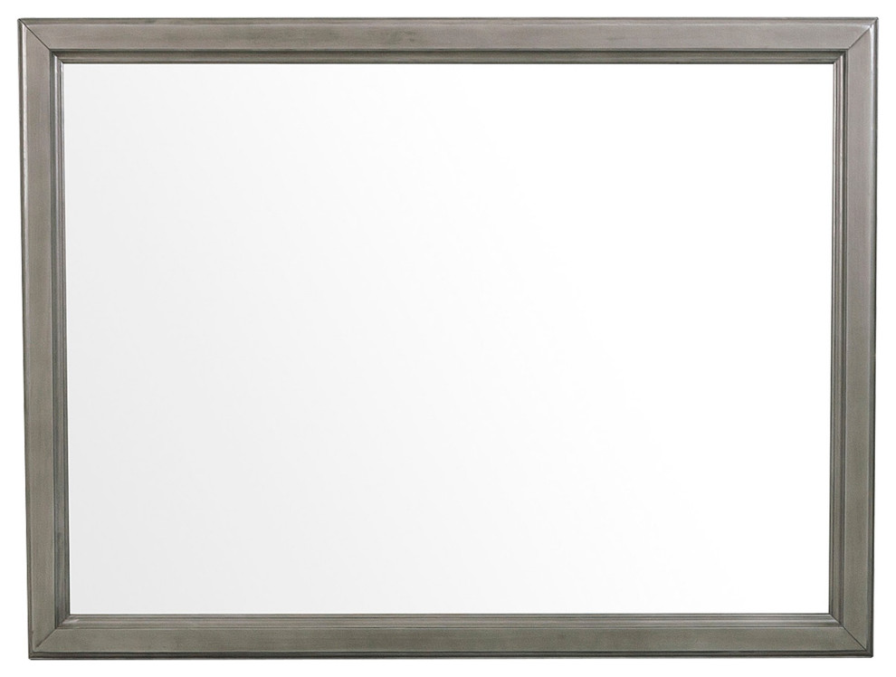 Wooden Square Mirror With Molded Details And Dual Texture, Gray ...