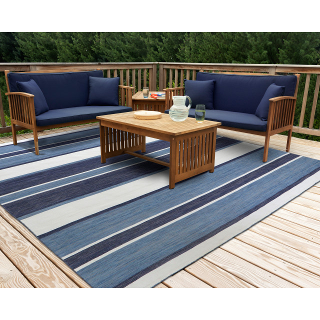 Sorrento Boat Stripe Indoor/Outdoor Rug, 8' Square - Beach Style ...