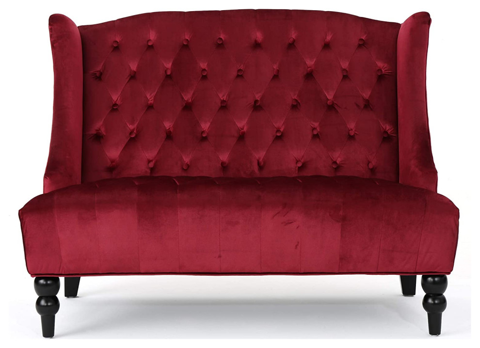 Modern Loveseat, Velvet Seat With Jewel Like Button Tufted Wingback ...