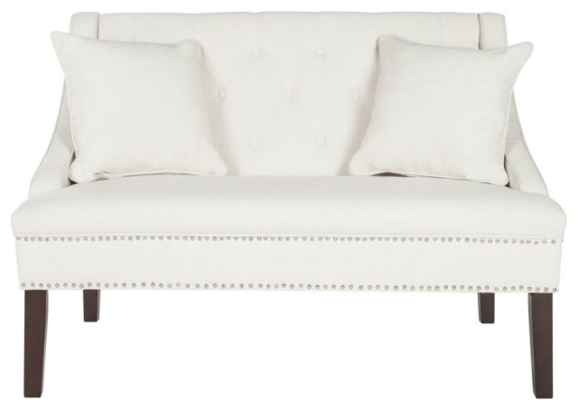 Chloe Linen Settee With Silver Nailheads Light Beige - Transitional ...