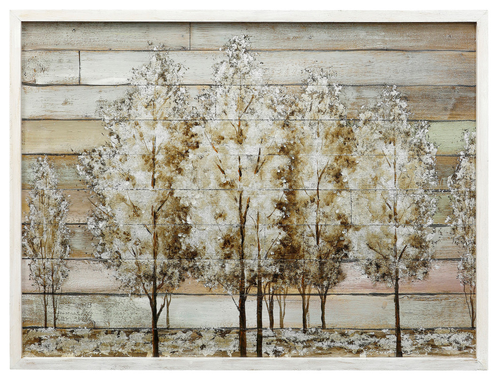 Wooden Grove, Wooden Grove Hand Painted Art - Contemporary - Paintings ...