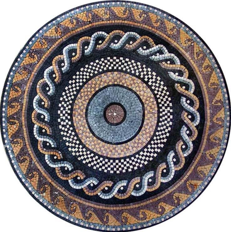 Round Marble Roman Mosaic, Treccia, 24" x 24" - Contemporary - Tile ...