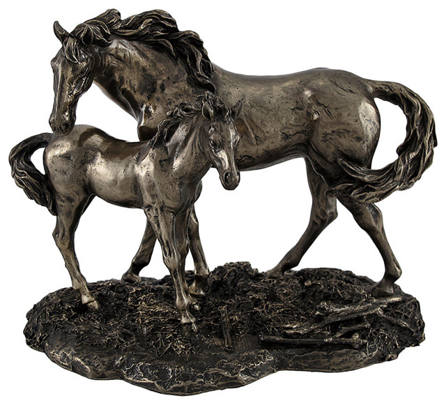 Mare and Foal Wild Horses Bronzed Statue, One Size - Traditional ...