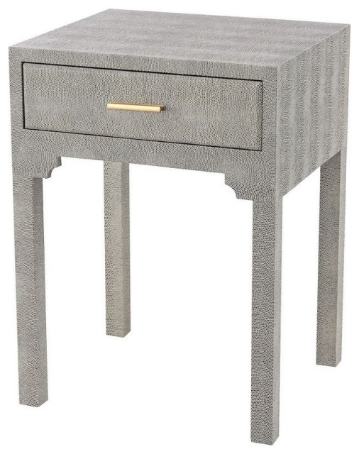 Metal and Wood Accent Side Table Drawer in Grey Faux Shagreen 4 Metal ...