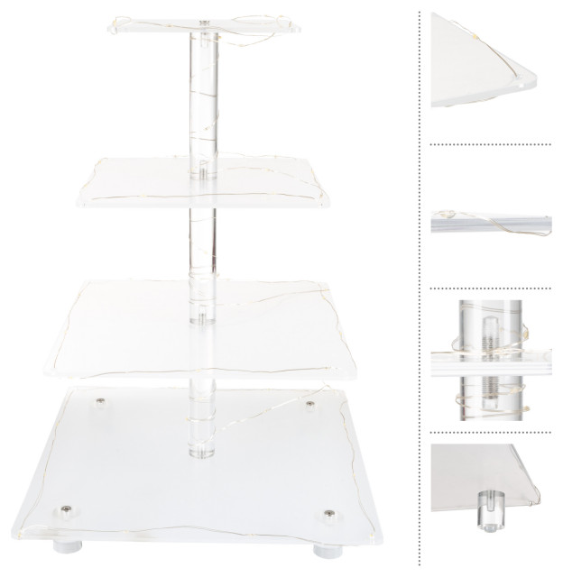 4-Tier Cupcake Stand Square Acrylic Display Stand With LED Lights ...