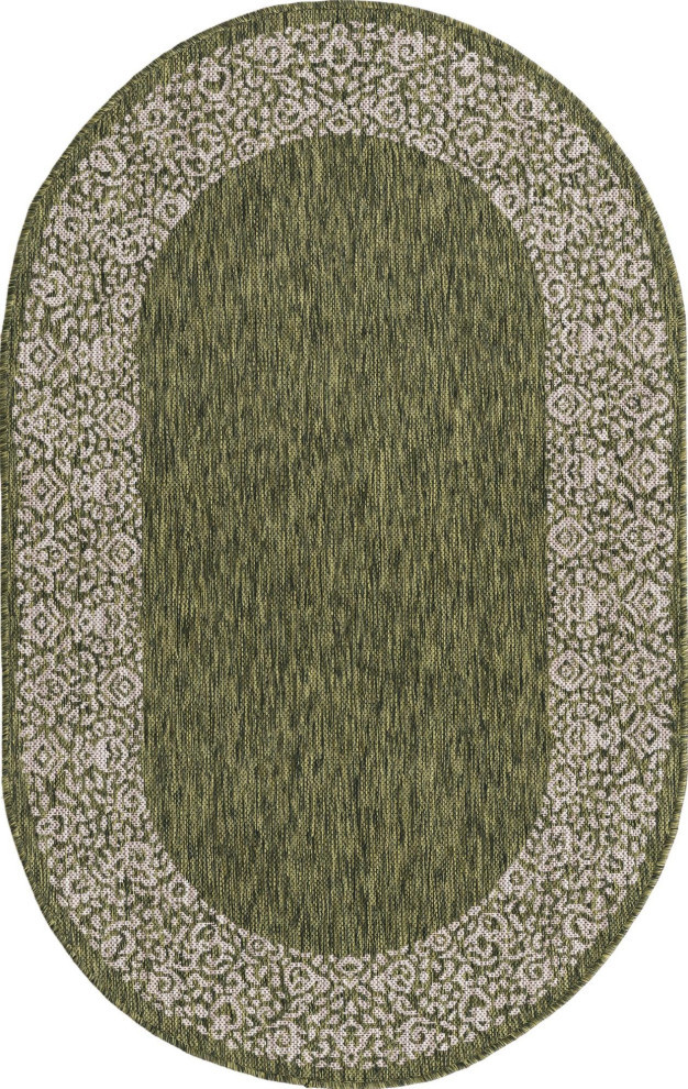 Rug Unique Loom Outdoor Border Green Oval 3'3x5'3 - Contemporary ...