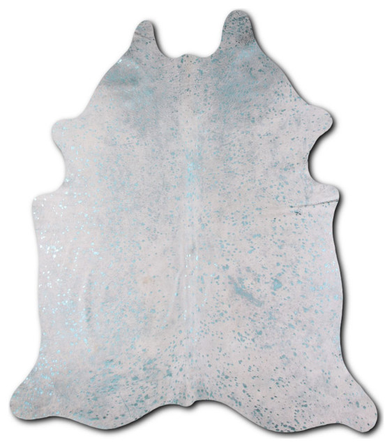 ACID WASHED HAIR ON Cowhide Rug DE BLUE METALLIC ON WHITE, 5'x7' to 6 ...