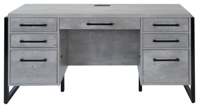 Modern Wood Laminate Office Desk, Fully Assembled, Concrete Gray ...