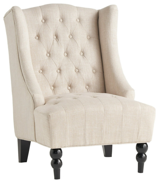 Plush Light Beige High-Back Club Chair, Classic Wingback, Oversized ...
