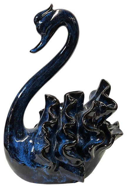 Ceramic Clay Navy Blue Wave Ribbon Feather Swan Art Figure Hws3102 ...